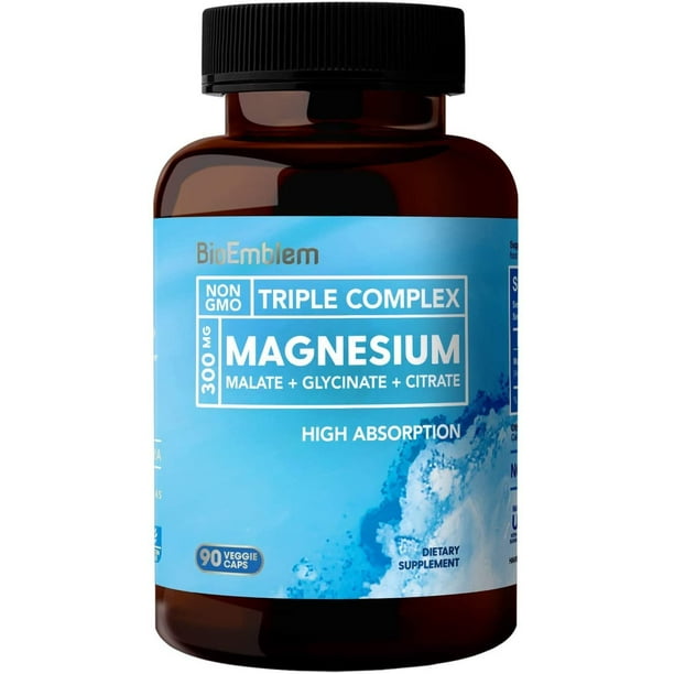 BioEmblem Triple Magnesium Complex | 300mg of Magnesium Glycinate, Malate, Citrate for Muscles ...