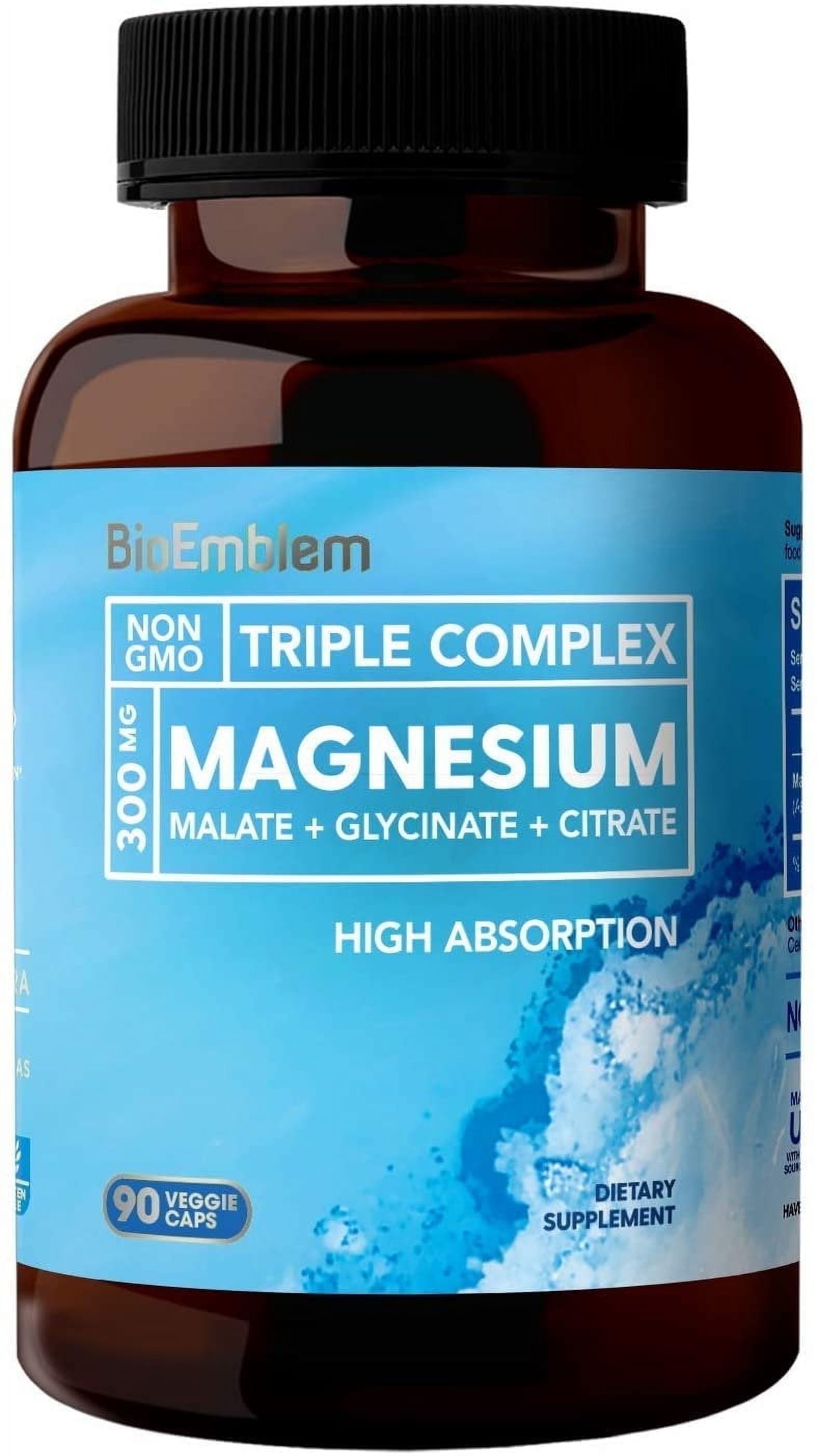 BioEmblem Triple Magnesium Complex | 300mg of Magnesium Glycinate, Malate, Citrate for Muscles ...