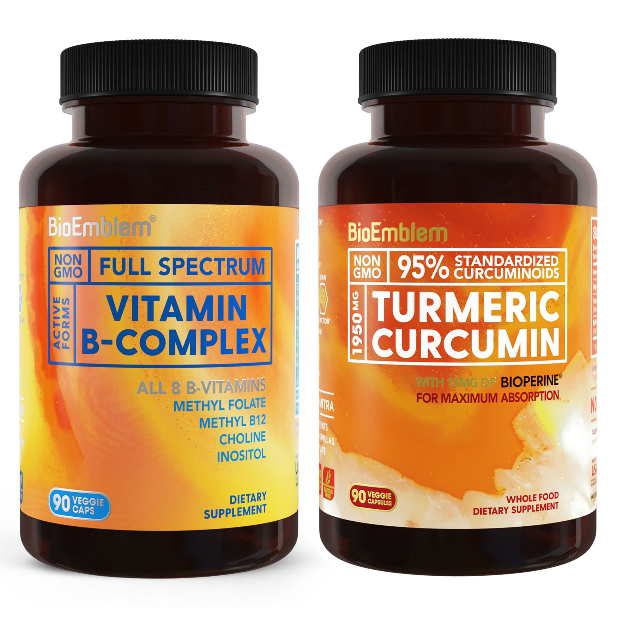 BioEmblem Vitamin B-Complex and Turmeric Curcumin Supplement with ...