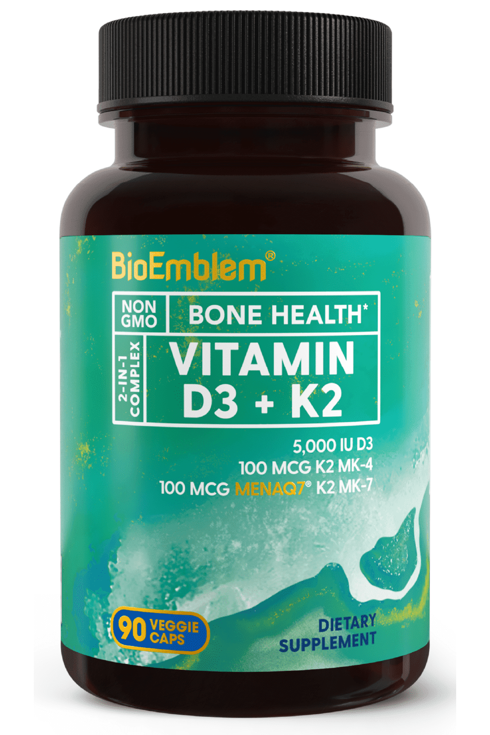 BioEmblem Vitamin D3 K2 5000IU, Patented MK7 and MK4,3-In-1 Complex ...