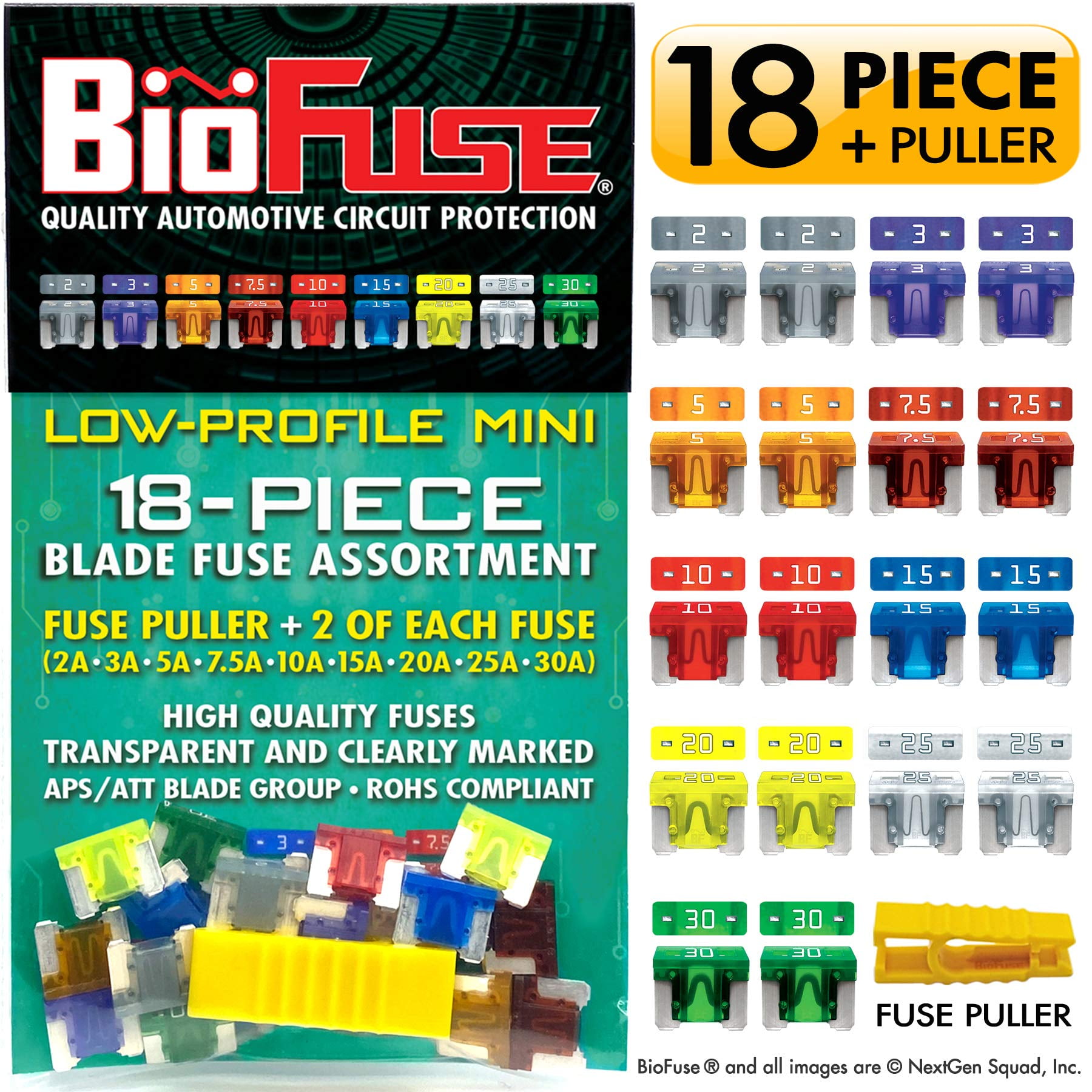 BioFuse Low Profile Mini ATT 18 Piece Automotive Car Fuse Assortment ...