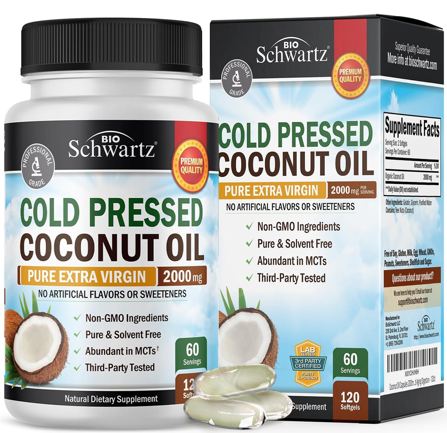 BioSchwartz Organic Pure Coconut Oil Capsules - Skin, Nail, Hair Growth ...