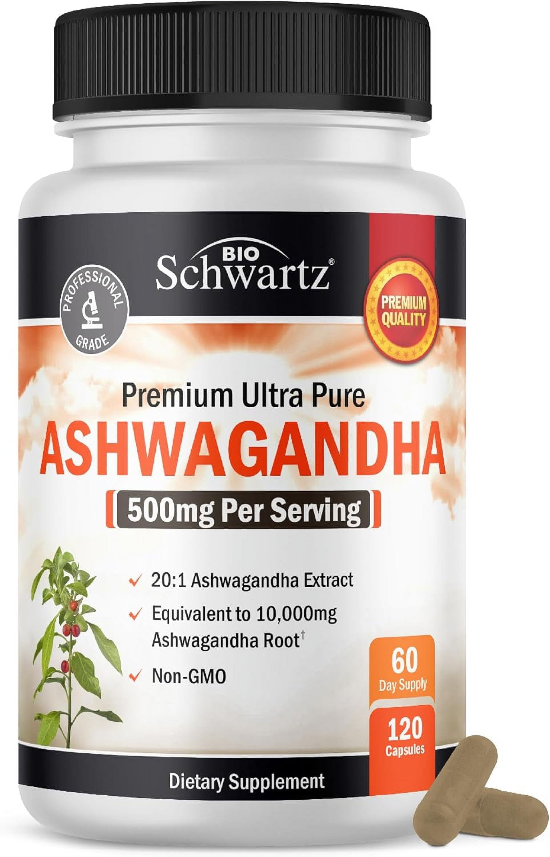 BioSchwartz Extra Strength Ashwagandha Capsules 500mg, 120ct | Stress Relief Supplement - Vegan ...