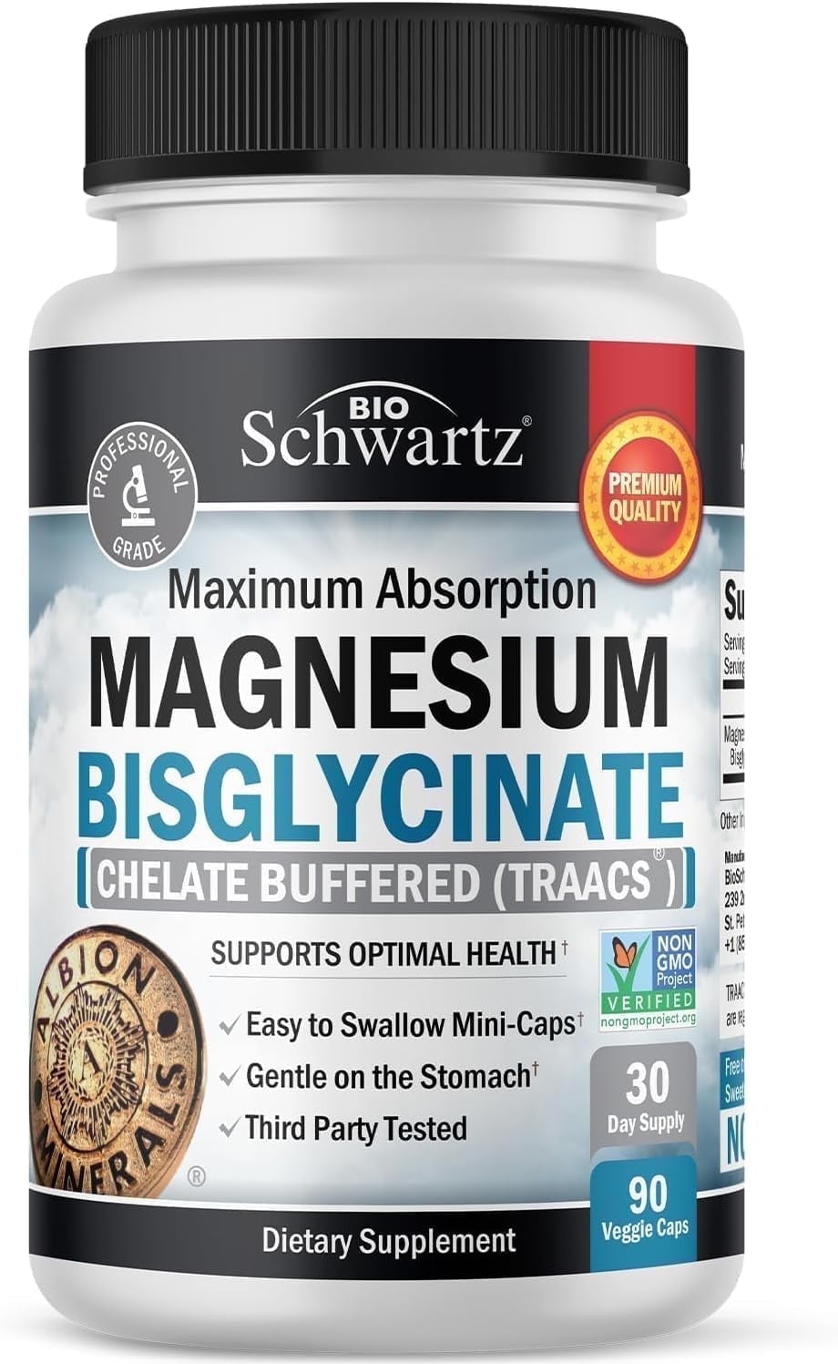 BioSchwartz Magnesium Bisglycinate Capsules, 90ct for Bone & Muscle ...