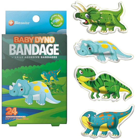 BioSwiss Baby Dino Bandages, Latex Free Sterile Wound Care, Kids First ...