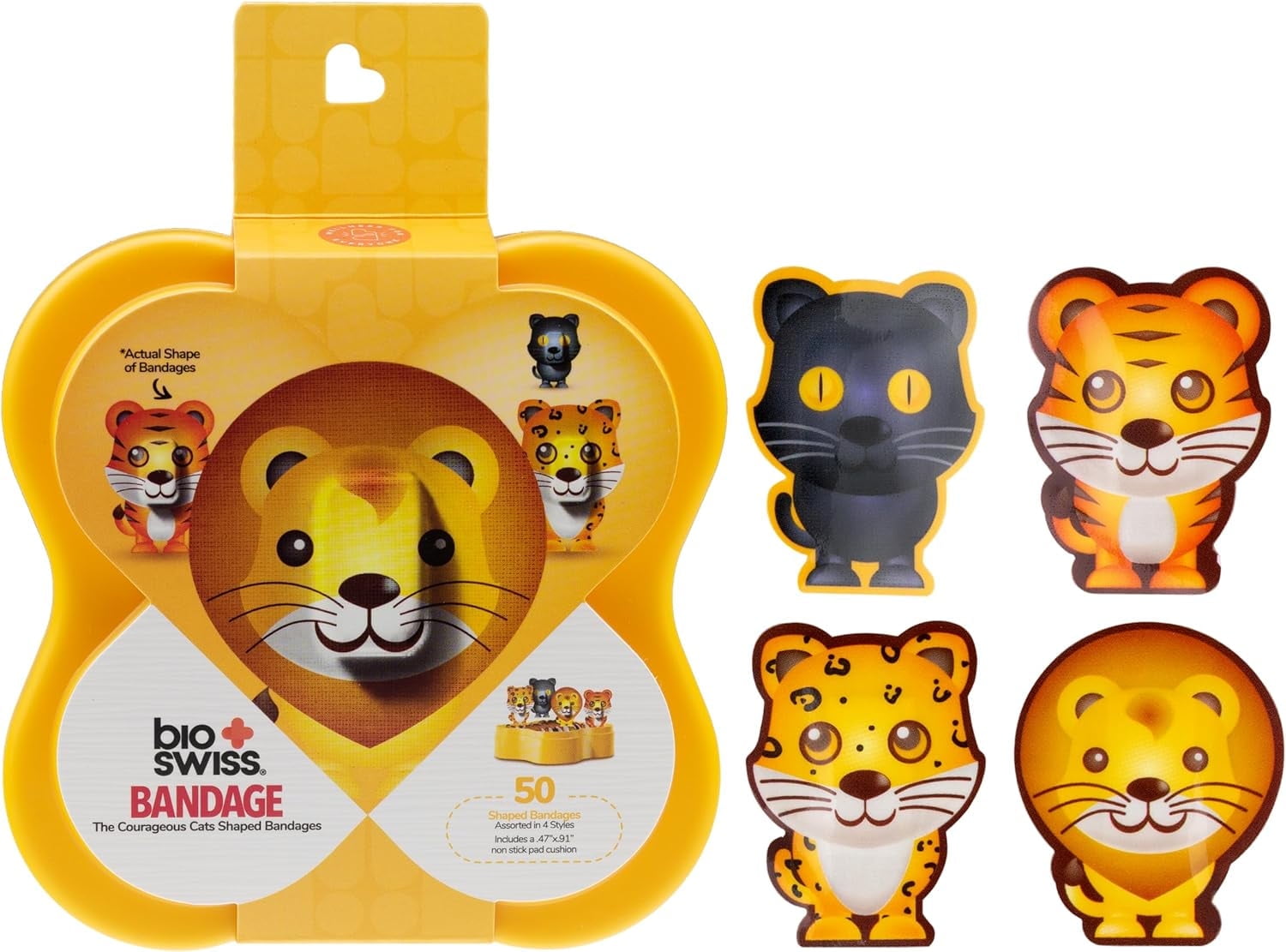 BioSwiss Bandages, Courageous Cats Shaped Self Adhesive Bandage, Latex ...