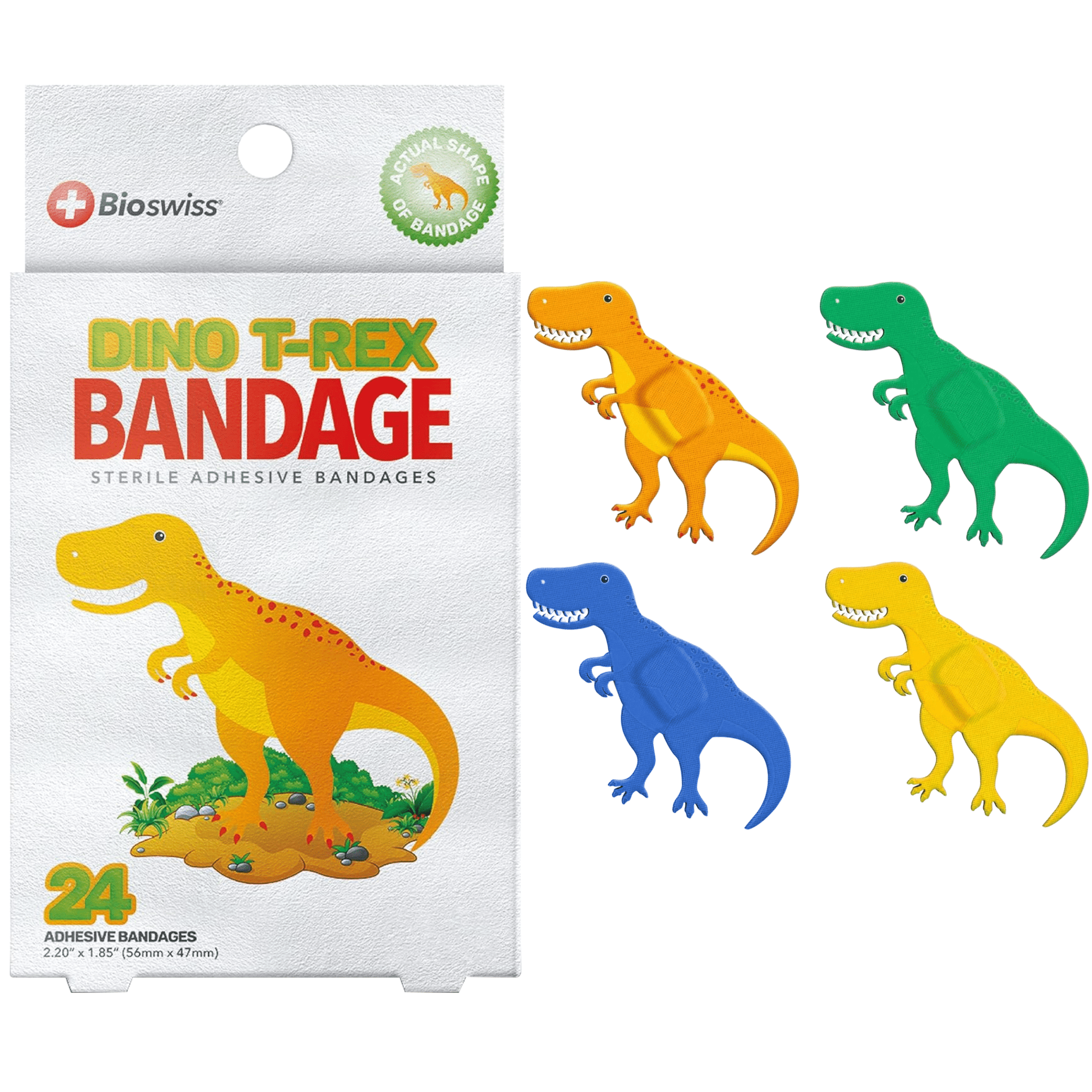 BioSwiss Bandages, Dinosaur Shaped Self Adhesive Bandage, Latex Free ...