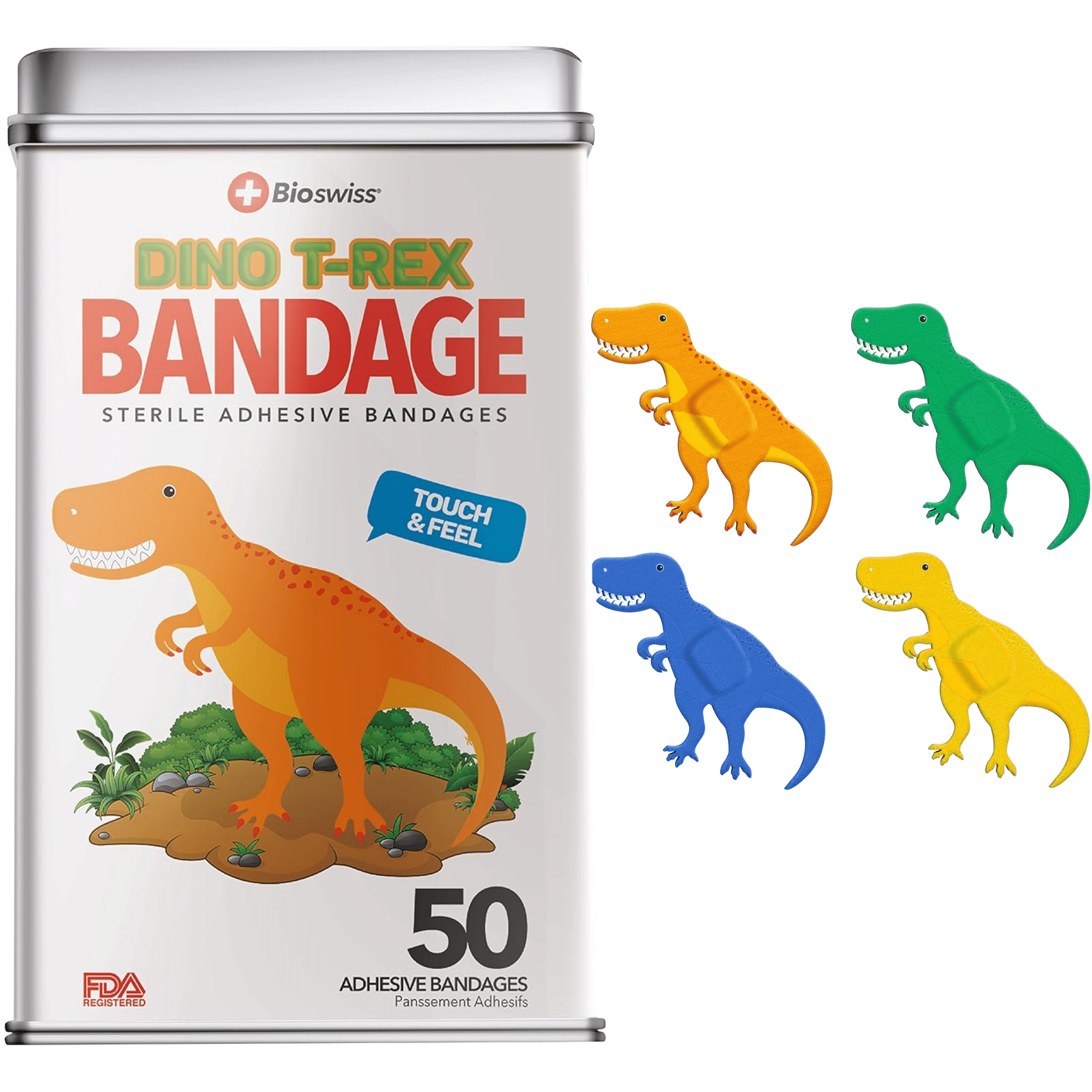 BioSwiss Bandages, Dinosaur Shaped Self Adhesive Bandage, Latex Free ...