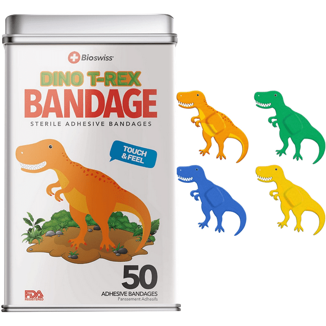 BioSwiss Bandages, Dinosaur Shaped Self Adhesive Bandage, Latex Free ...