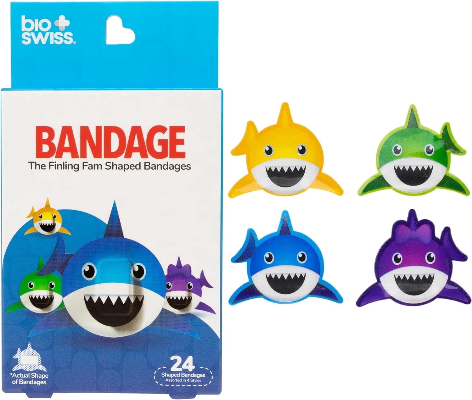 BioSwiss Bandages, Finling Fam Shark Shaped Self Adhesive Bandage ...