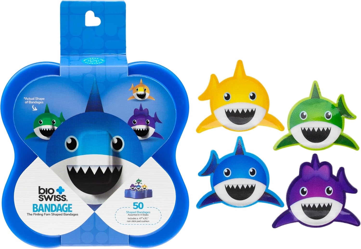 BioSwiss Bandages, Finling Fam Shark Shaped Self Adhesive Bandage ...
