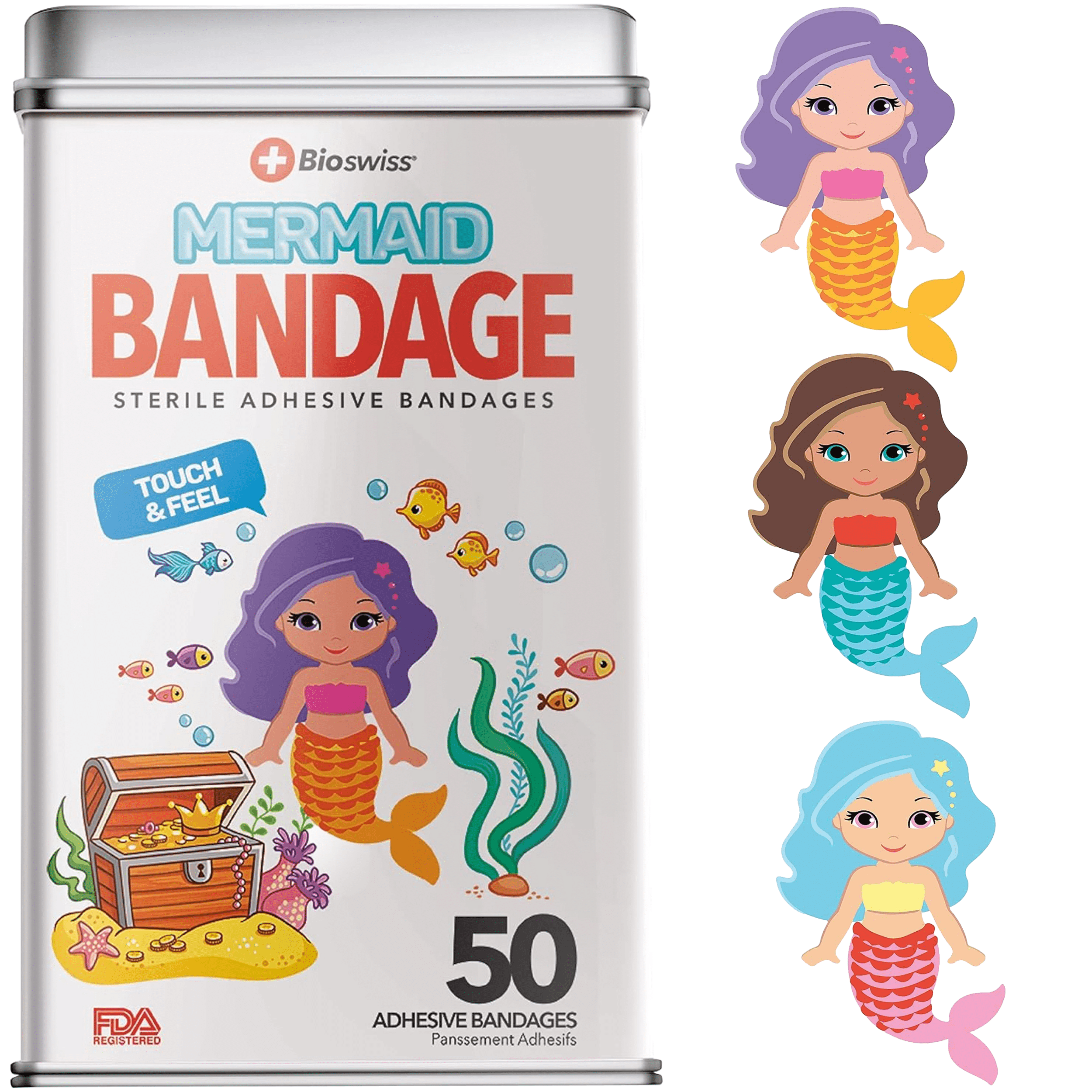 BioSwiss Bandages, Mermaid Shaped Self Adhesive Bandage, Latex Free ...