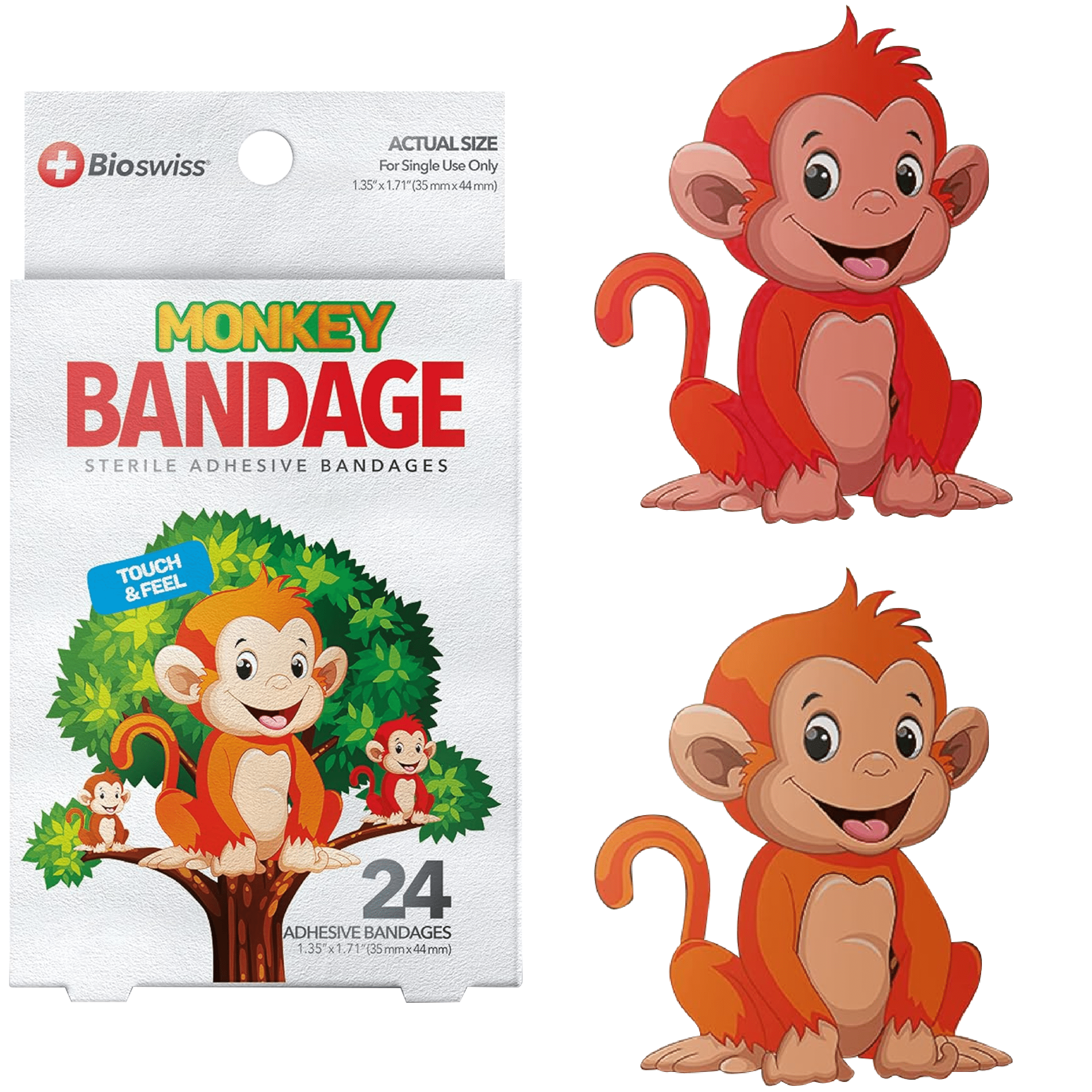 BioSwiss Bandages, Monkey Shaped Self Adhesive Bandage, Latex Free ...