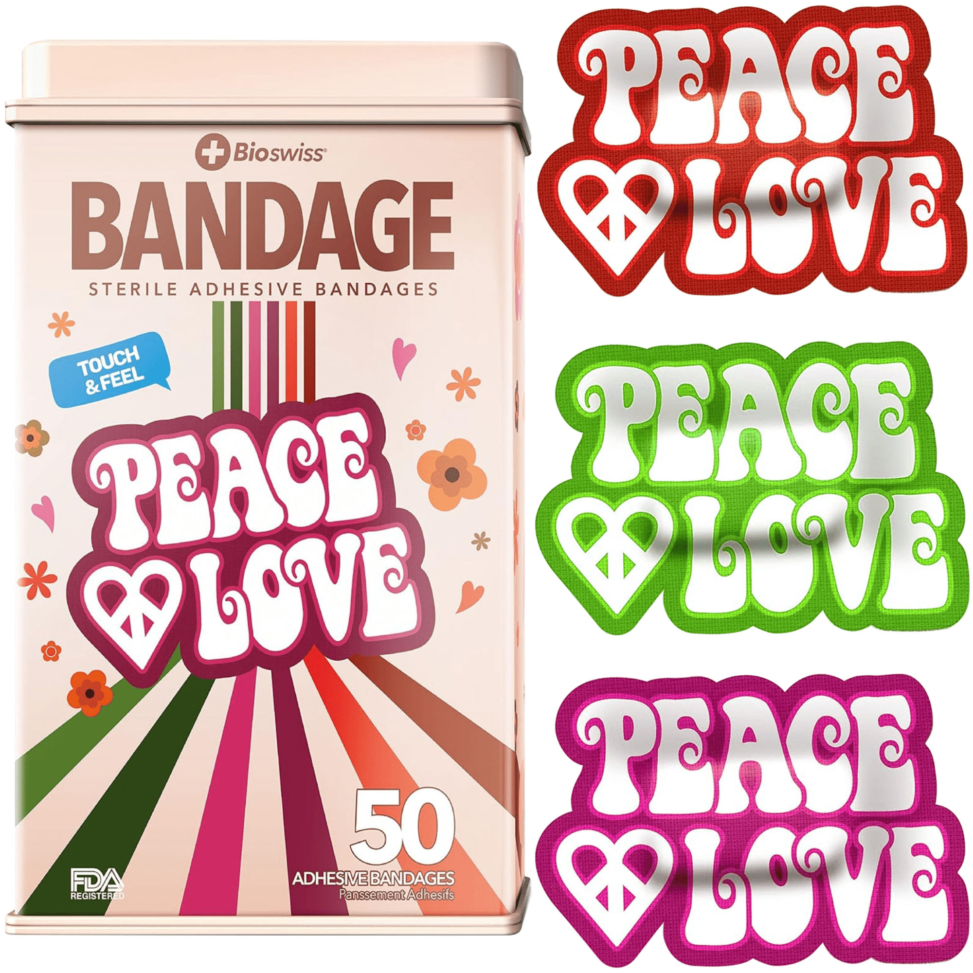 BioSwiss Bandages, Peace and Love Shaped Self Adhesive Bandage, Latex ...