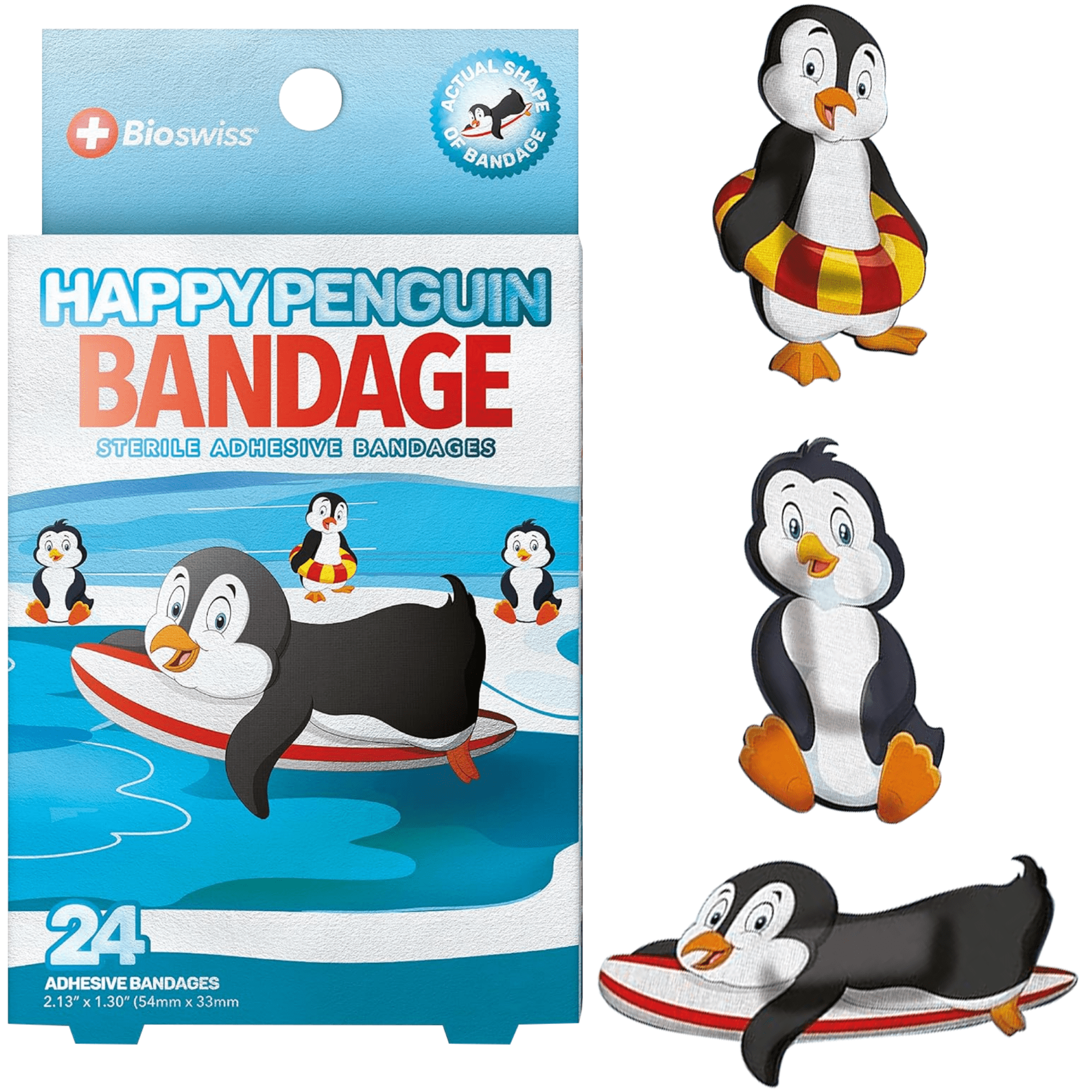 BioSwiss Bandages, Penguin Shaped Self Adhesive Bandage, Latex Free ...