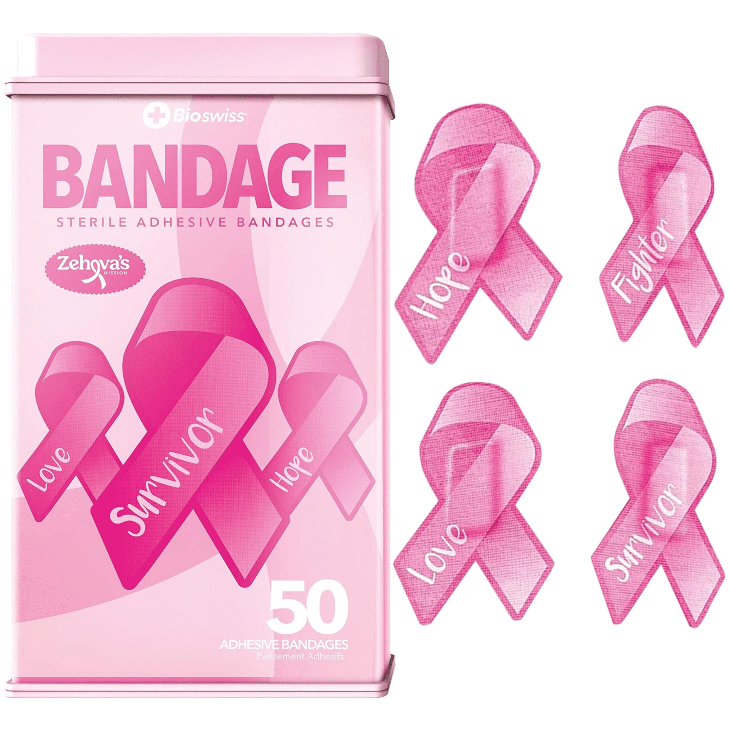 BioSwiss Bandages, Pink Ribbon Shaped Self Adhesive Bandage, Latex Free ...