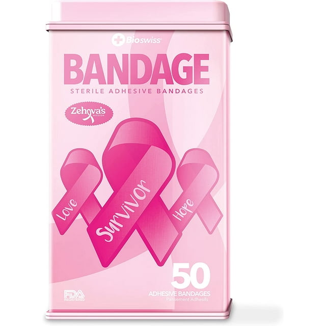 BioSwiss Bandages, Pink Ribbon Shaped Self Adhesive Bandage, Latex Free ...