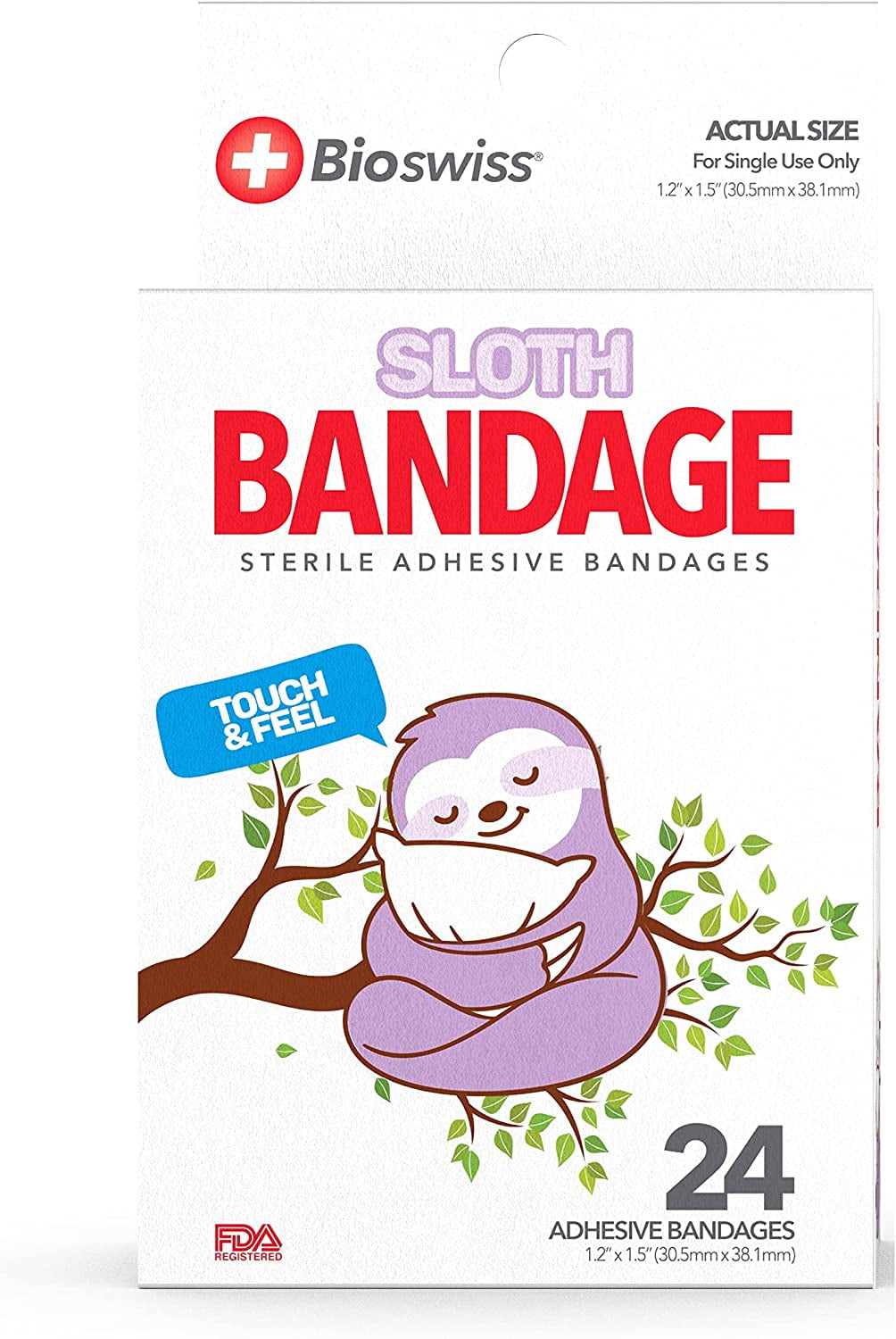 BioSwiss Bandages, Sloth Shaped Self Adhesive Bandage, Latex Free ...
