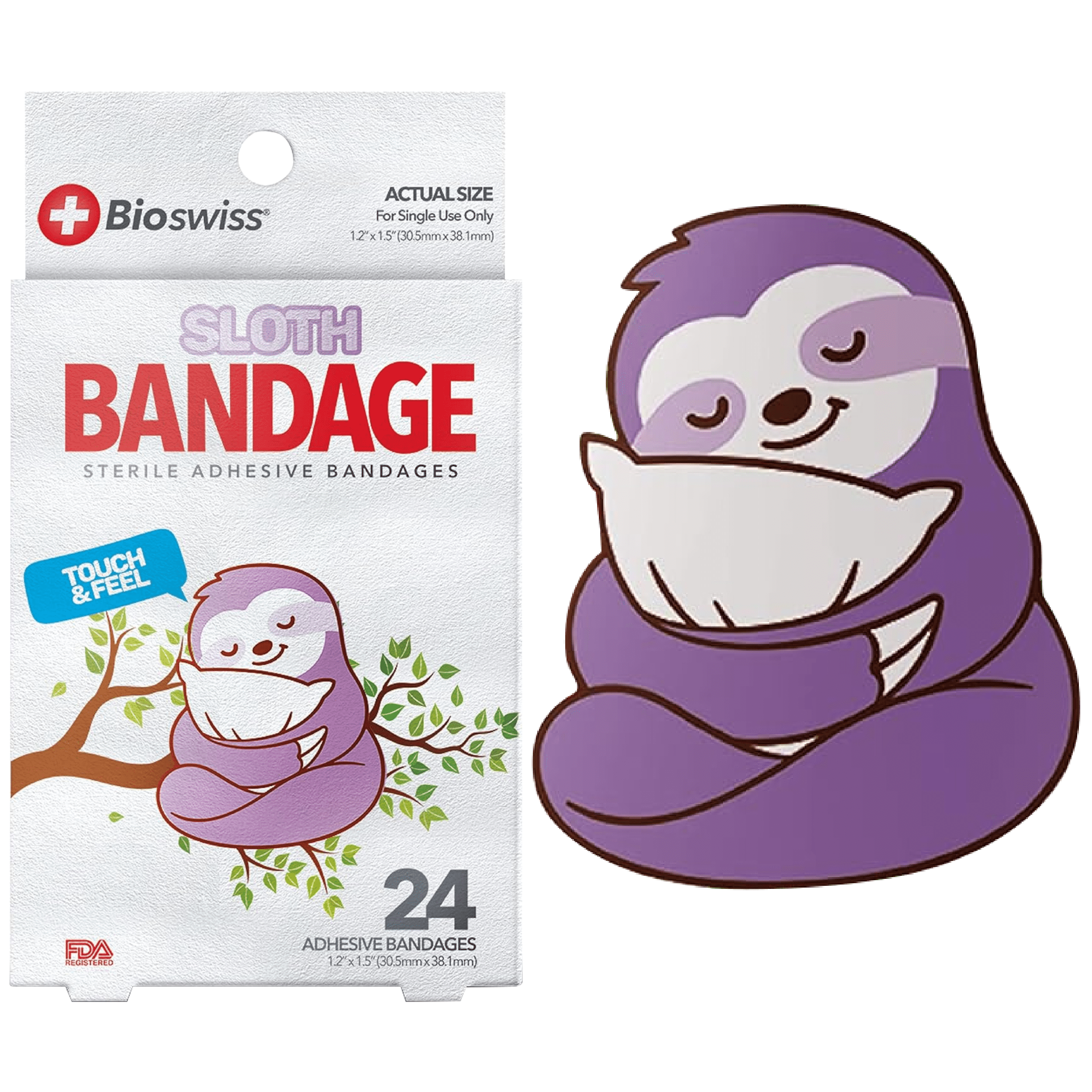 BioSwiss Bandages, Sloth Shaped Self Adhesive Bandage, Latex Free ...