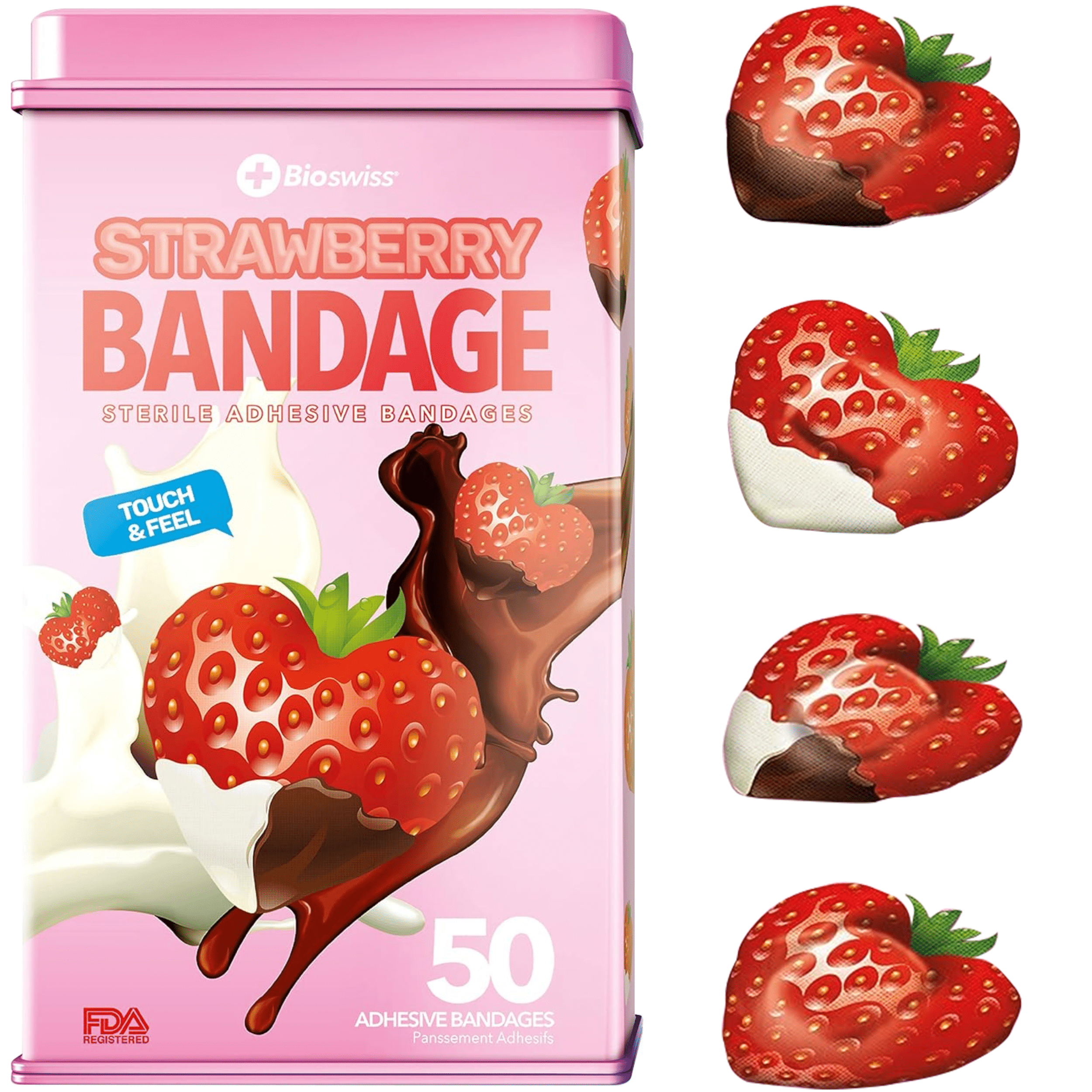 BioSwiss Bandages, Strawberry Shaped Self Adhesive Bandages, Latex Free ...