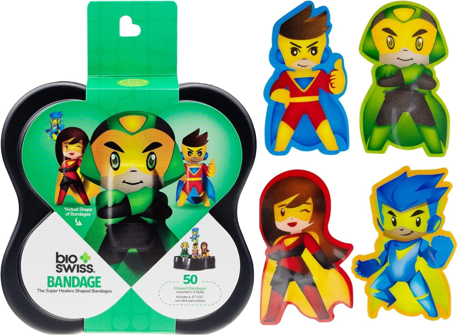 BioSwiss Bandages, Super Healers Superhero Shaped Self Adhesive Bandage ...