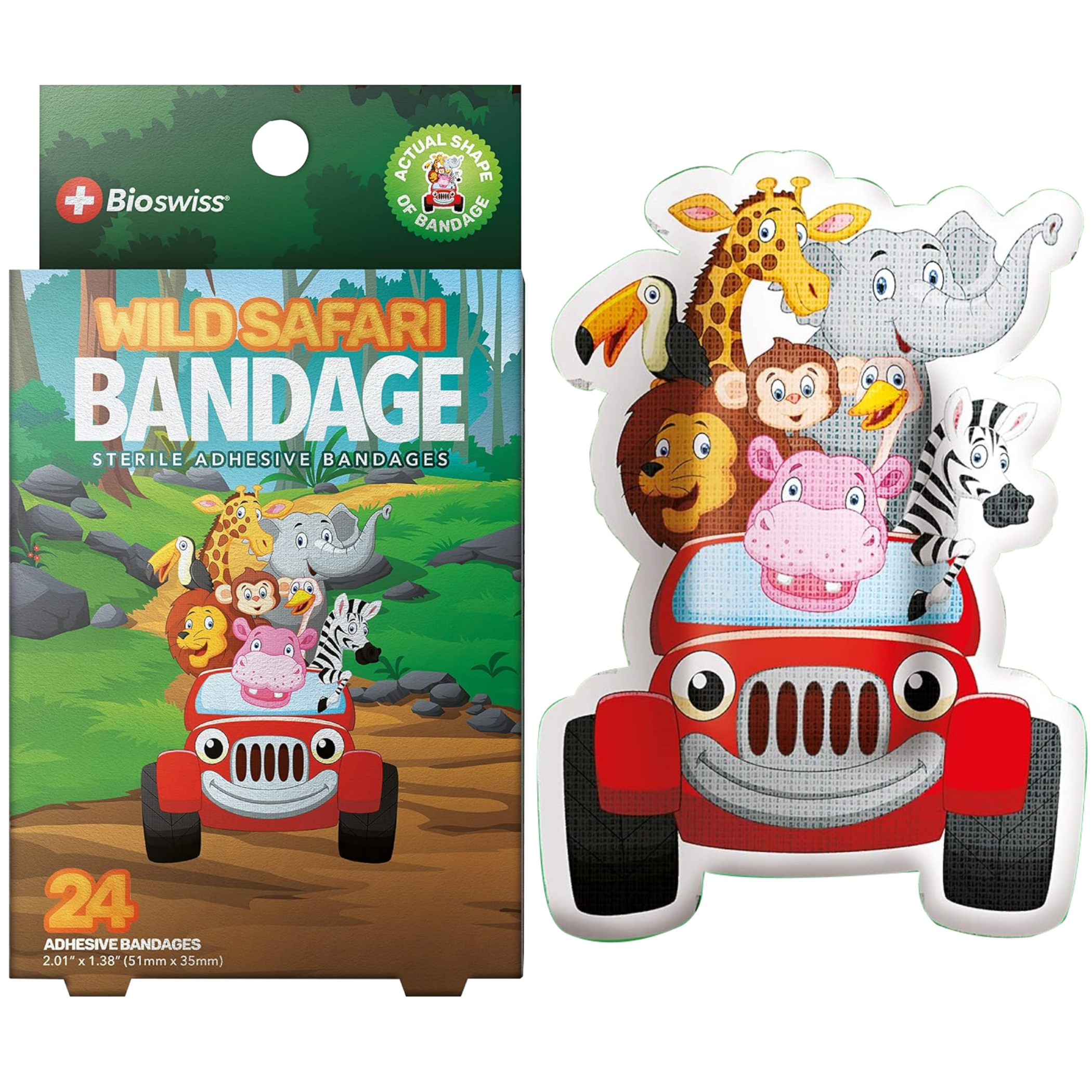 BioSwiss Bandages, Wild Safari Animals Shaped Self Adhesive Bandage ...