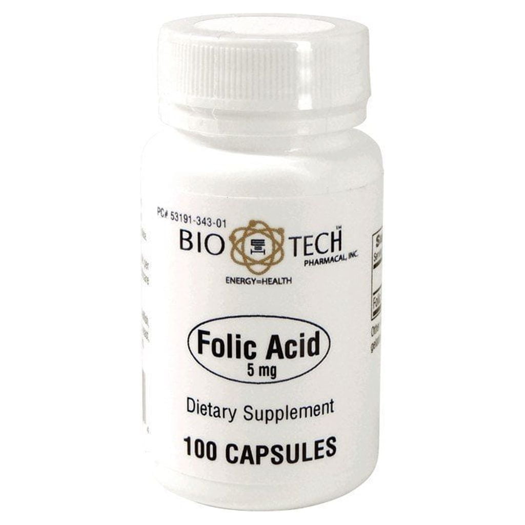 BioTech Pharmacal - Folic Acid, Dietary Supplement 5 mg - 100 ct ...