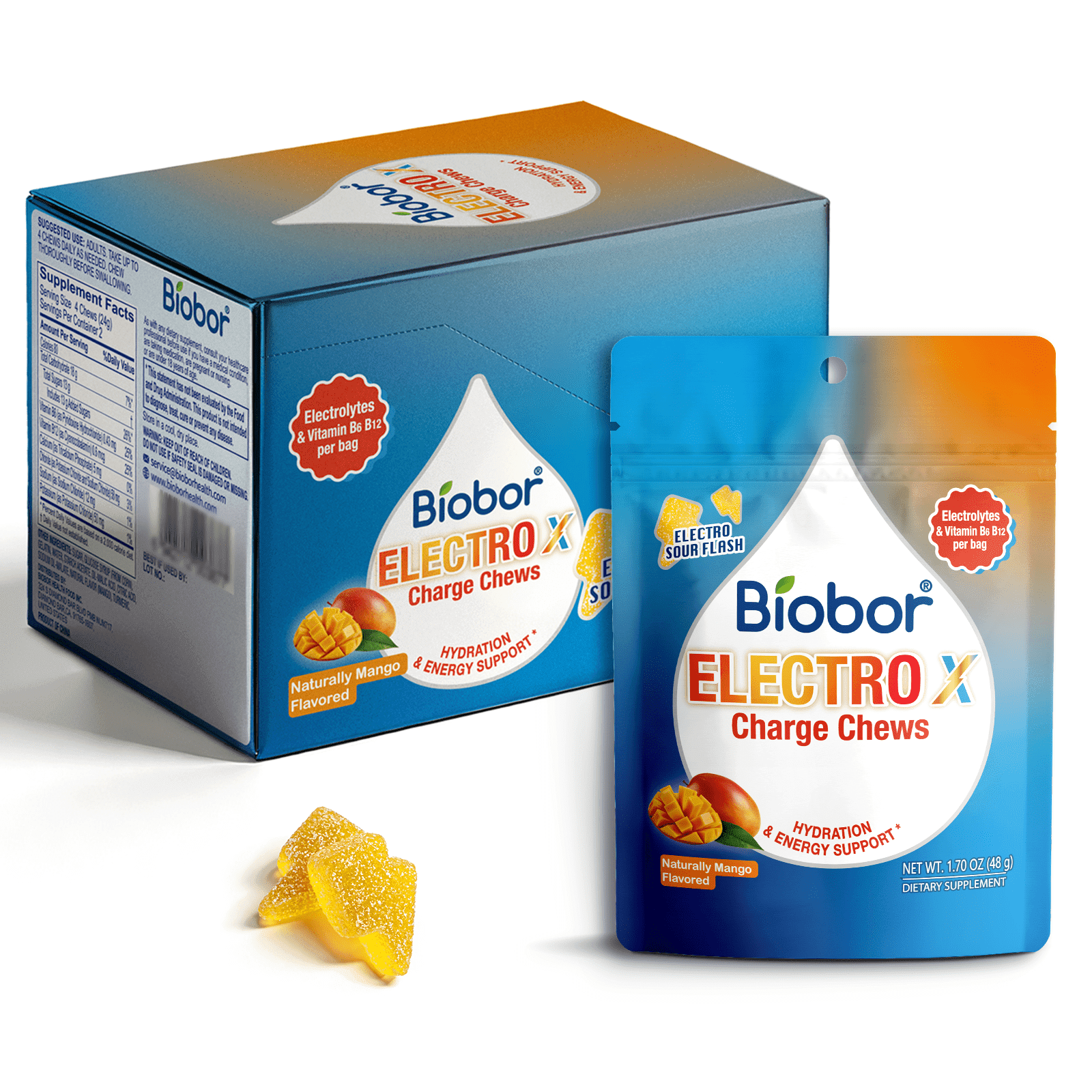 Biobor Electrolyte Gummies, Hydration & Energy Support with Vitamin B6 ...