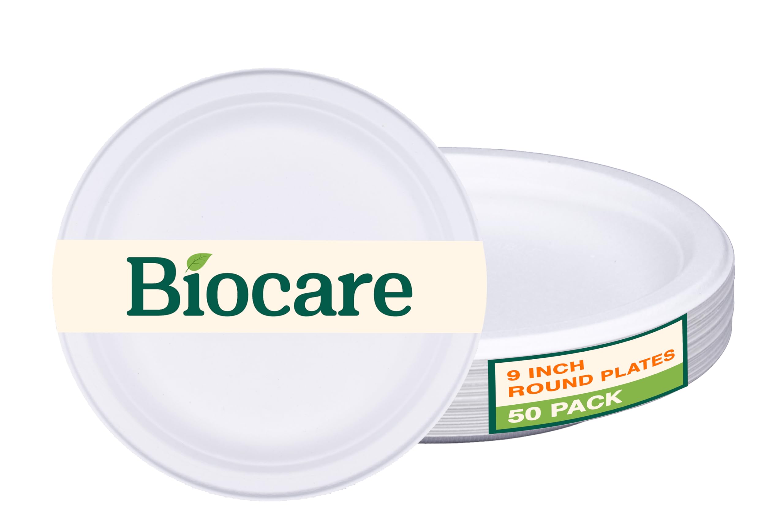 Biocare [9 Inch Round MMF7 Plate [50 Pack] 100% Compostable Sugarcane ...