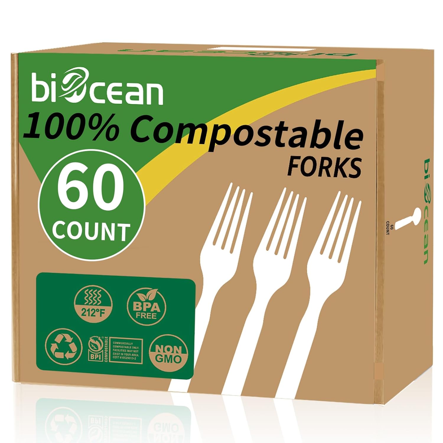 Biocean 100 Compostable Forks 60 Count Disposable Forks Heavy Duty ...