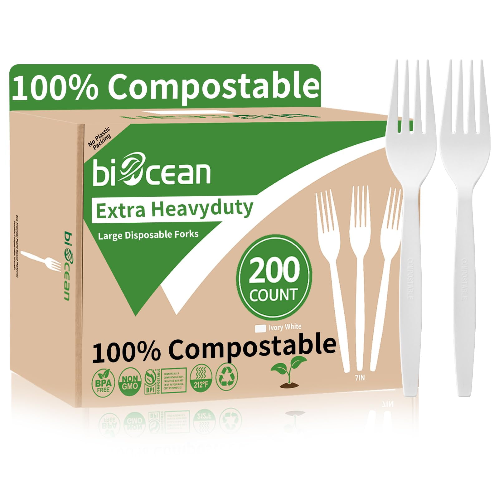 Biocean Extra Heavyduty Compostable OKA4 Forks [200 Count,7In ...