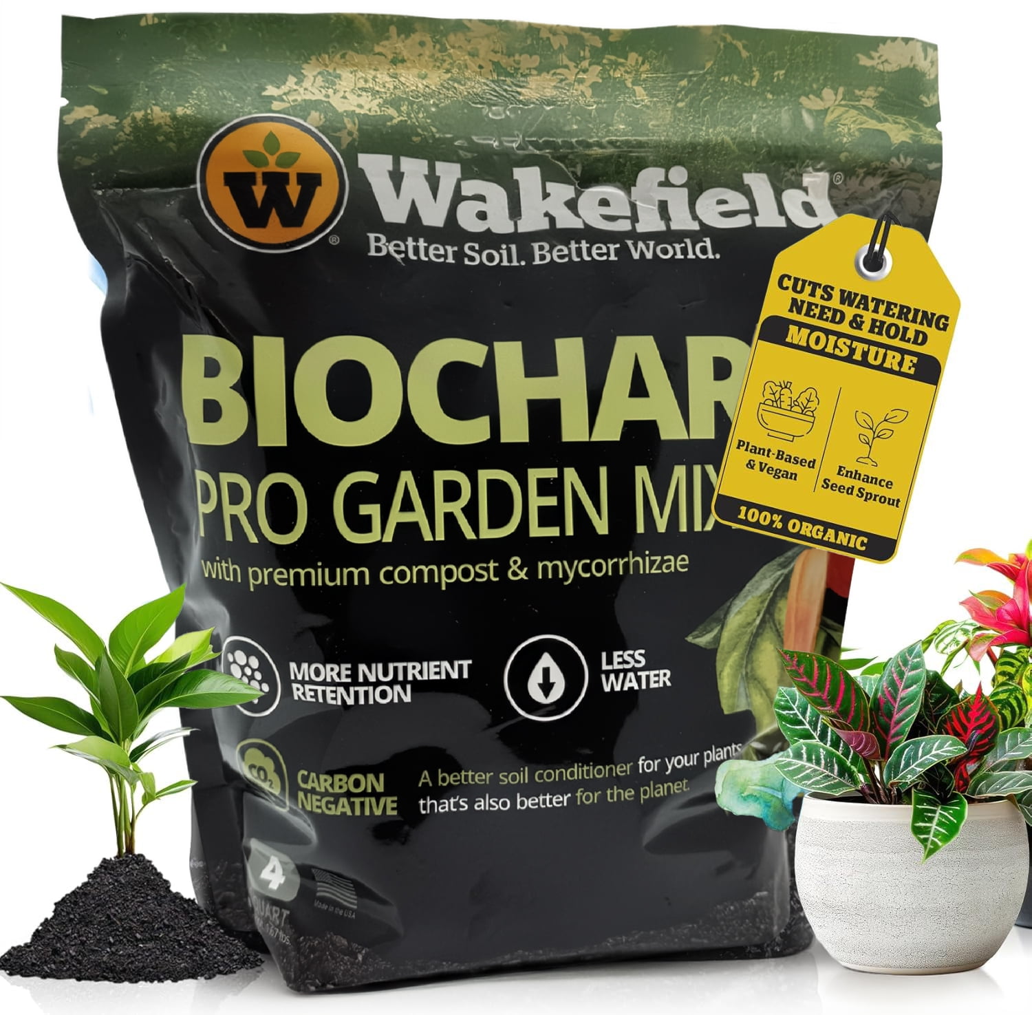 Biochar Pro Garden Mix Soil - 4 Quart Bag for Enhanced Plant Growth ...