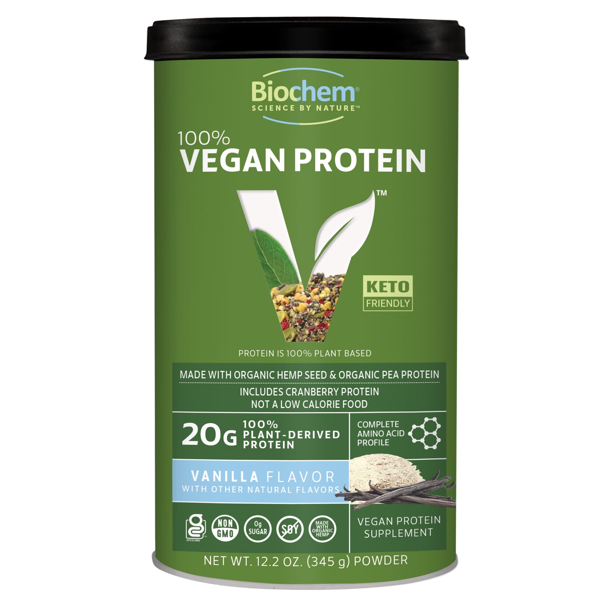 Biochem 100% Vegan Protein Powder - Vanilla 26 g protein 12.26 oz Pwdr ...