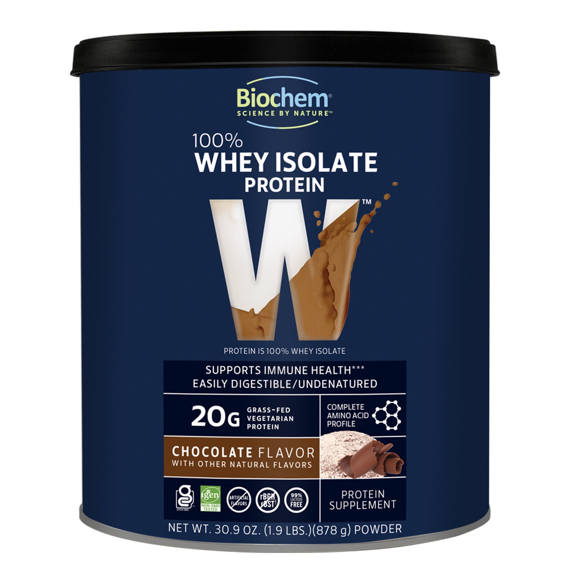 Biochem 100% Whey Isolate Protein Powder, Grass-fed, Natural Chocolate ...