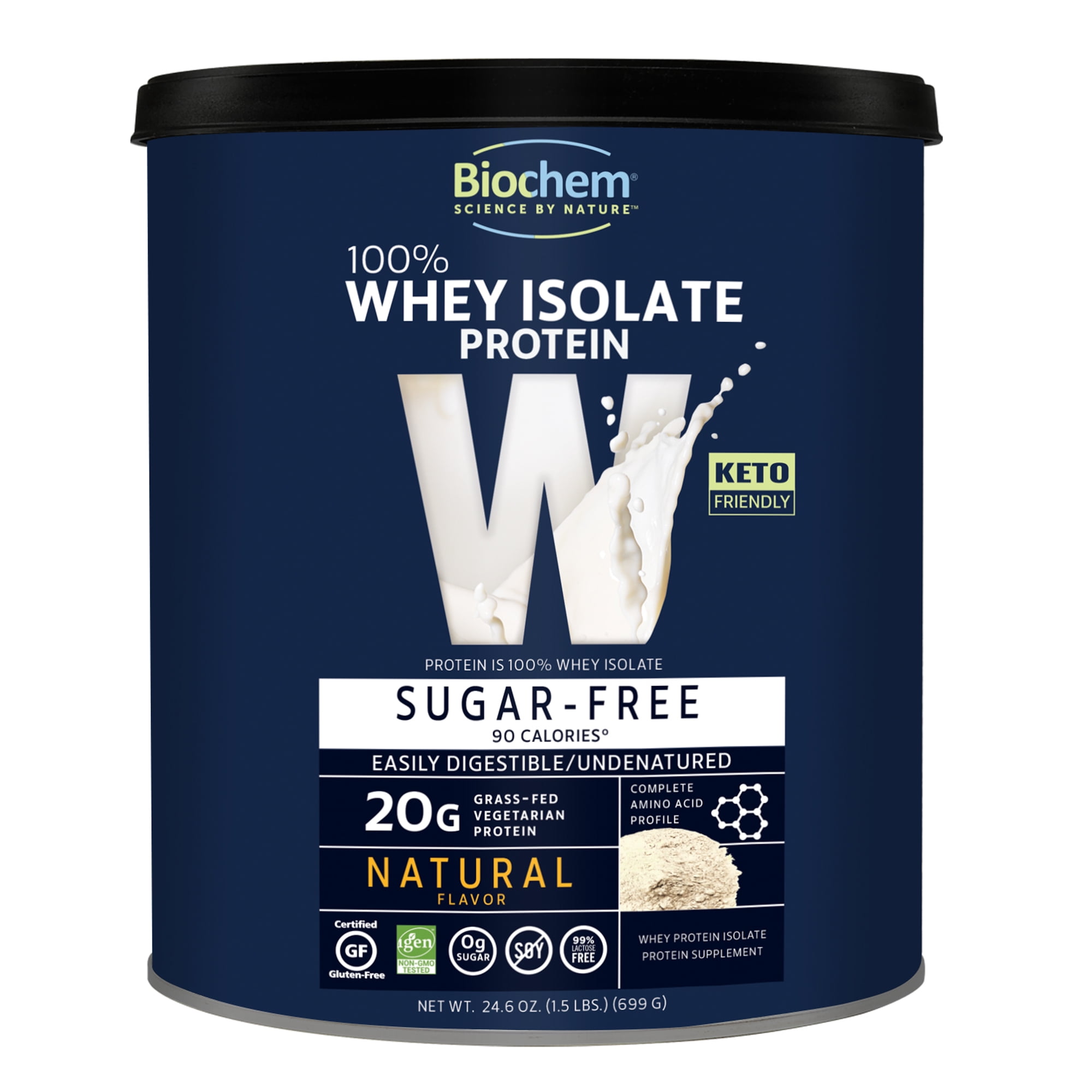 Biochem 100% Whey Protein Isolate, Sugar-Free, 20g, 24.6oz, Vegetarian ...