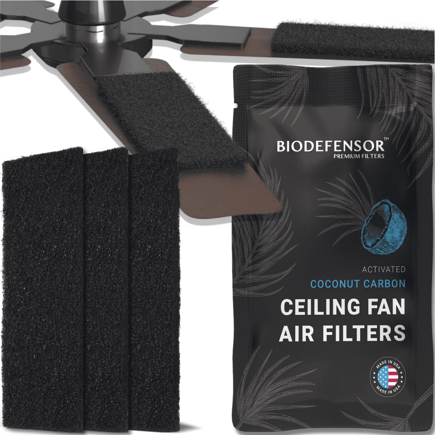 Biodefensor Ceiling Fan Filters, Activated Carbon Pads, Easy Install ...