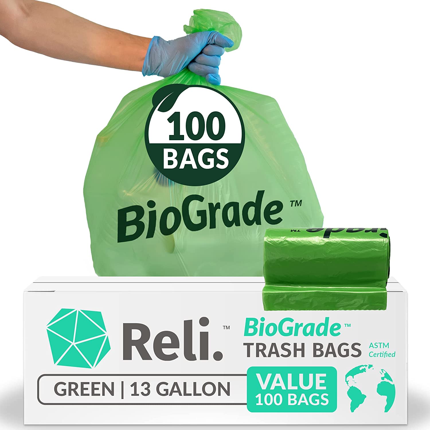 Biodegradable 13 Gallon Trash Bags | 100 Count | ASTM D6954 | Green ...