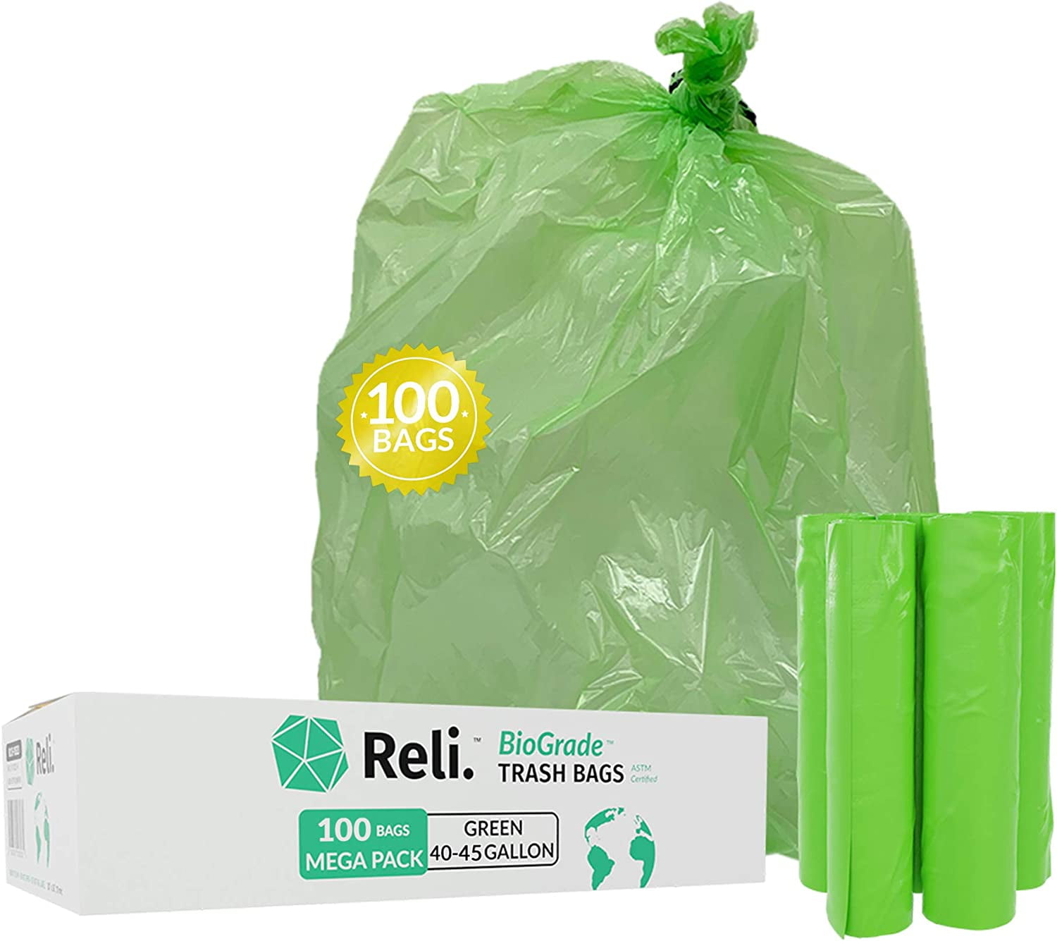 Biodegradable 40-45 Gallon Trash Bags | 100 Count | ASTM D6954 | Green ...