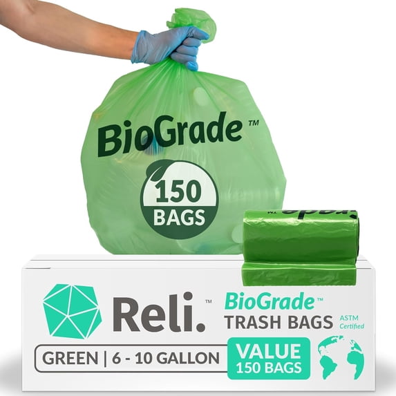 Biodegradable 6-10 Gallon Trash Bags | 150 Count | ASTM D6954 | Green ...