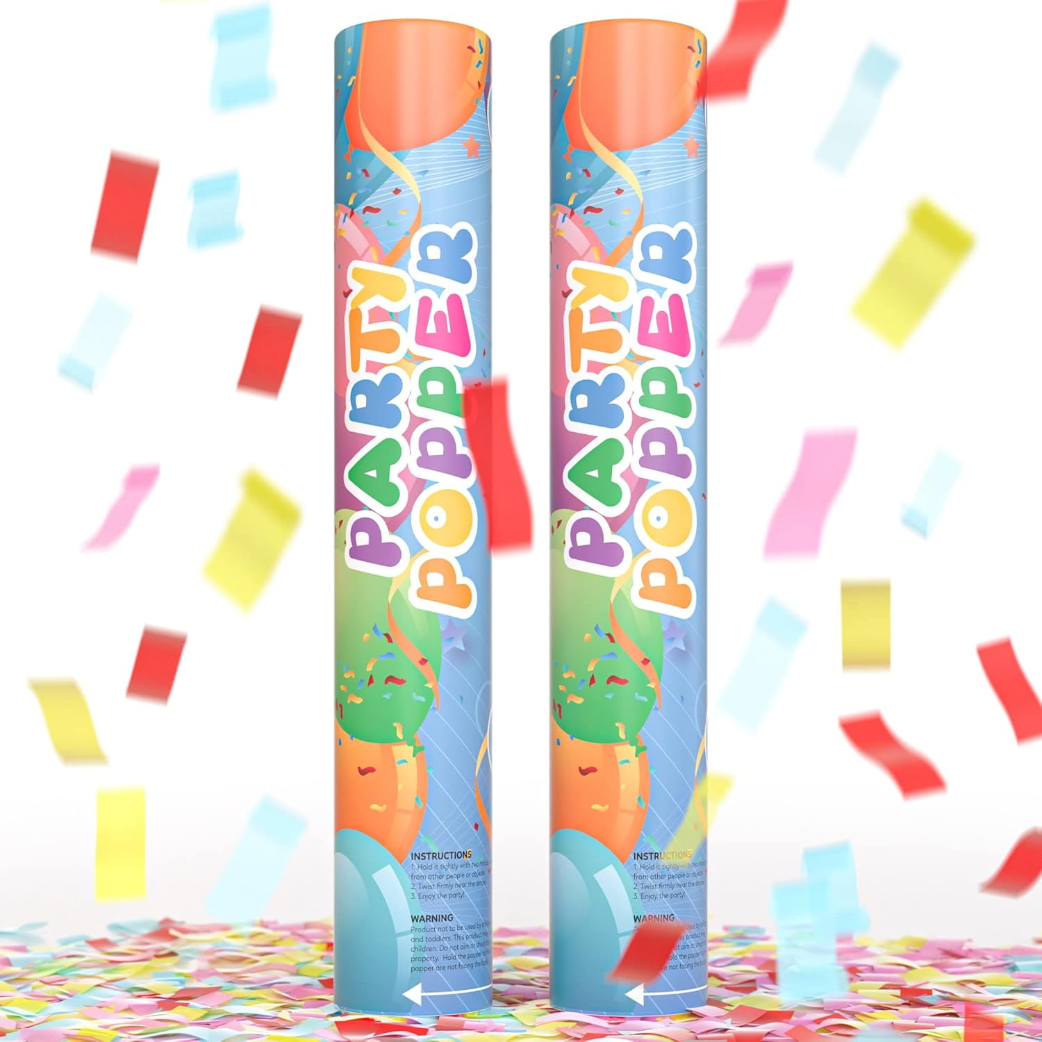 Biodegradable Confetti Poppers Cannon 2 Pack, 12 Inch Multicolor Party Poppers for Graduation ...