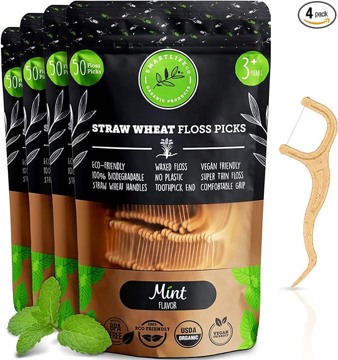 Biodegradable Dental Floss Picks - Natural Plastic Free Handle | Thin ...