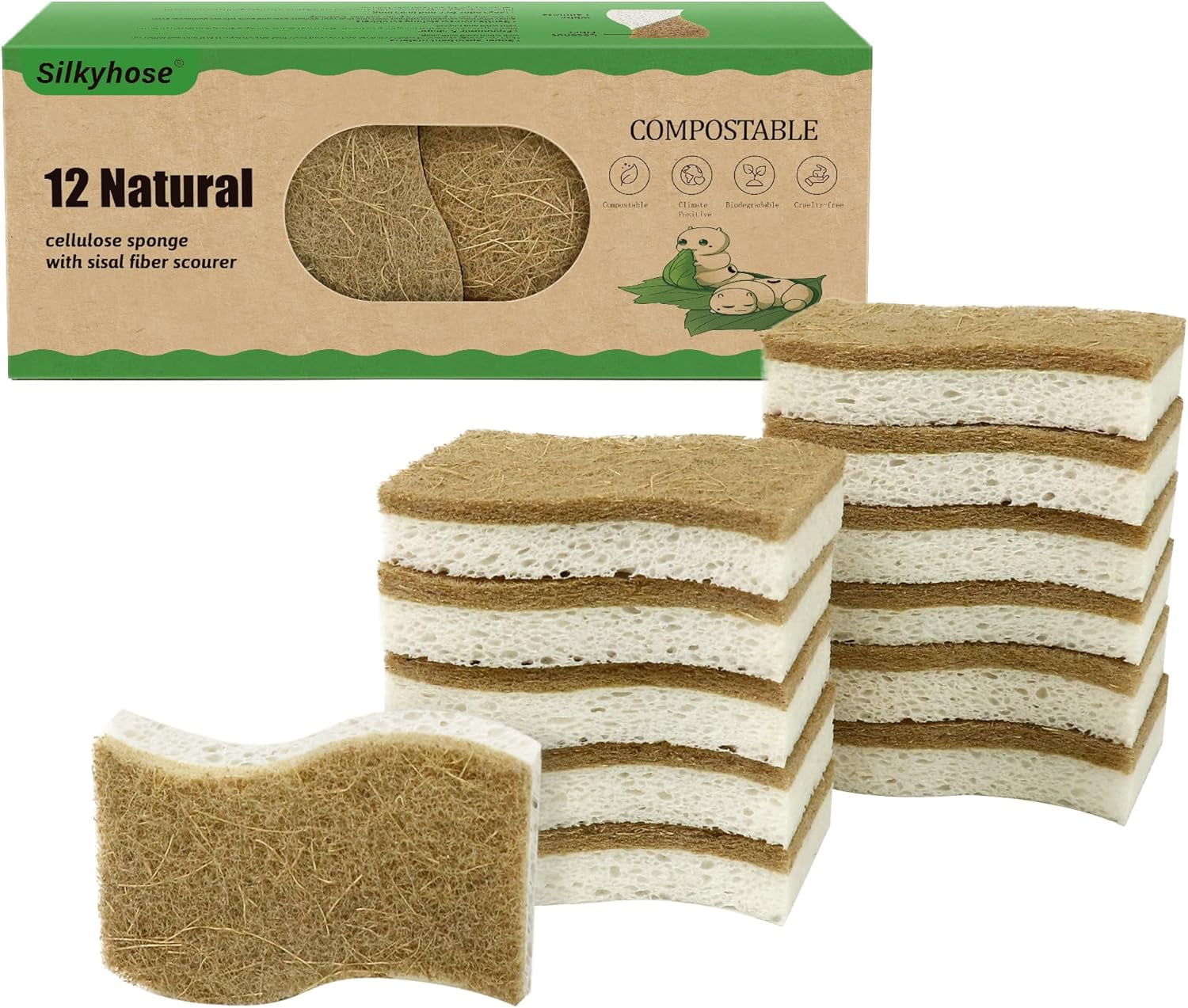 Biodegradable Natural Kitchen Sponge, Compostable Cellulose and Coconut ...