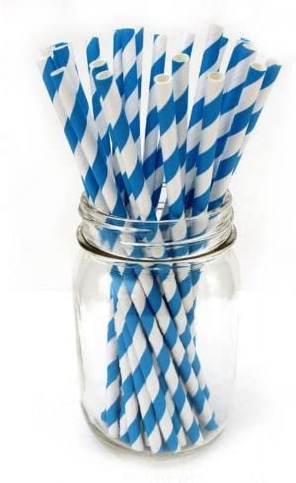Biodegradable Navy Blue White Striped Paper Straws - 100-Pack for ...