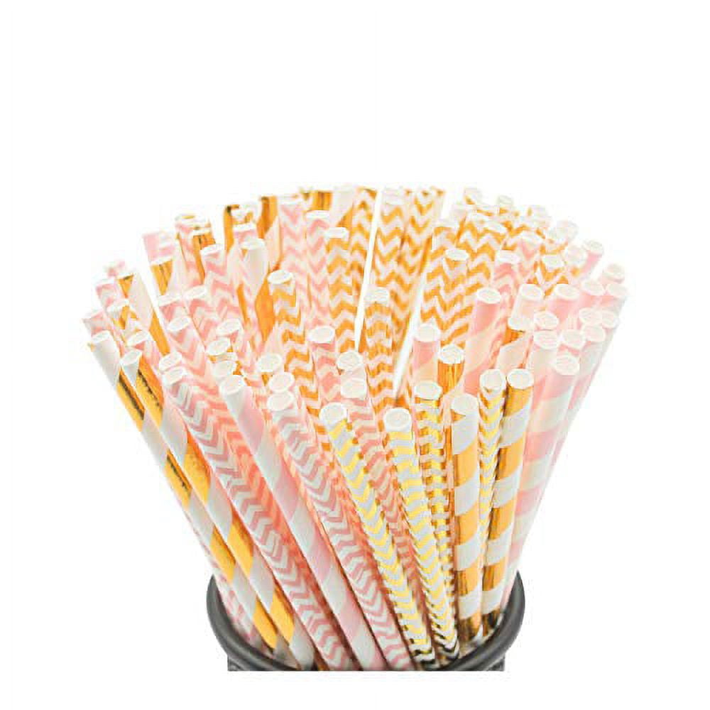 Biodegradable Paper Straws, 100 Pink Straws/Gold Straws for Party ...