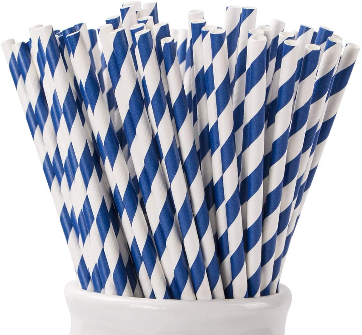 Biodegradable Paper Straws Blue Striped - 144 Bulk Eco-Friendly Paper ...