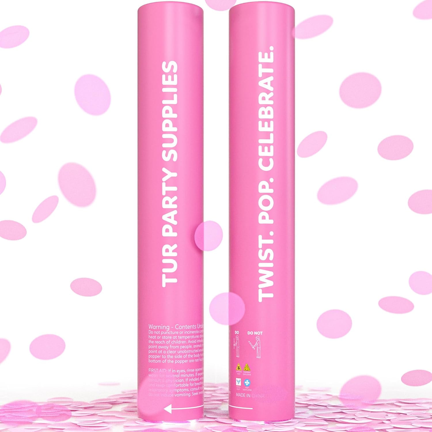 Biodegradable Pink Confetti Poppers Cannon 2 Pack, 12-Inch Party Poppers, Launches Up to 25 Feet ...