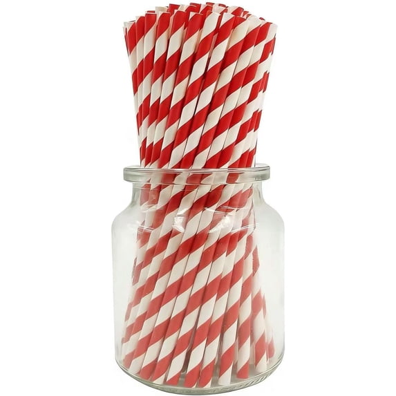 Biodegradable Red Striped Paper Cocktail Straws 7.75 Inch, Box of 100 ...