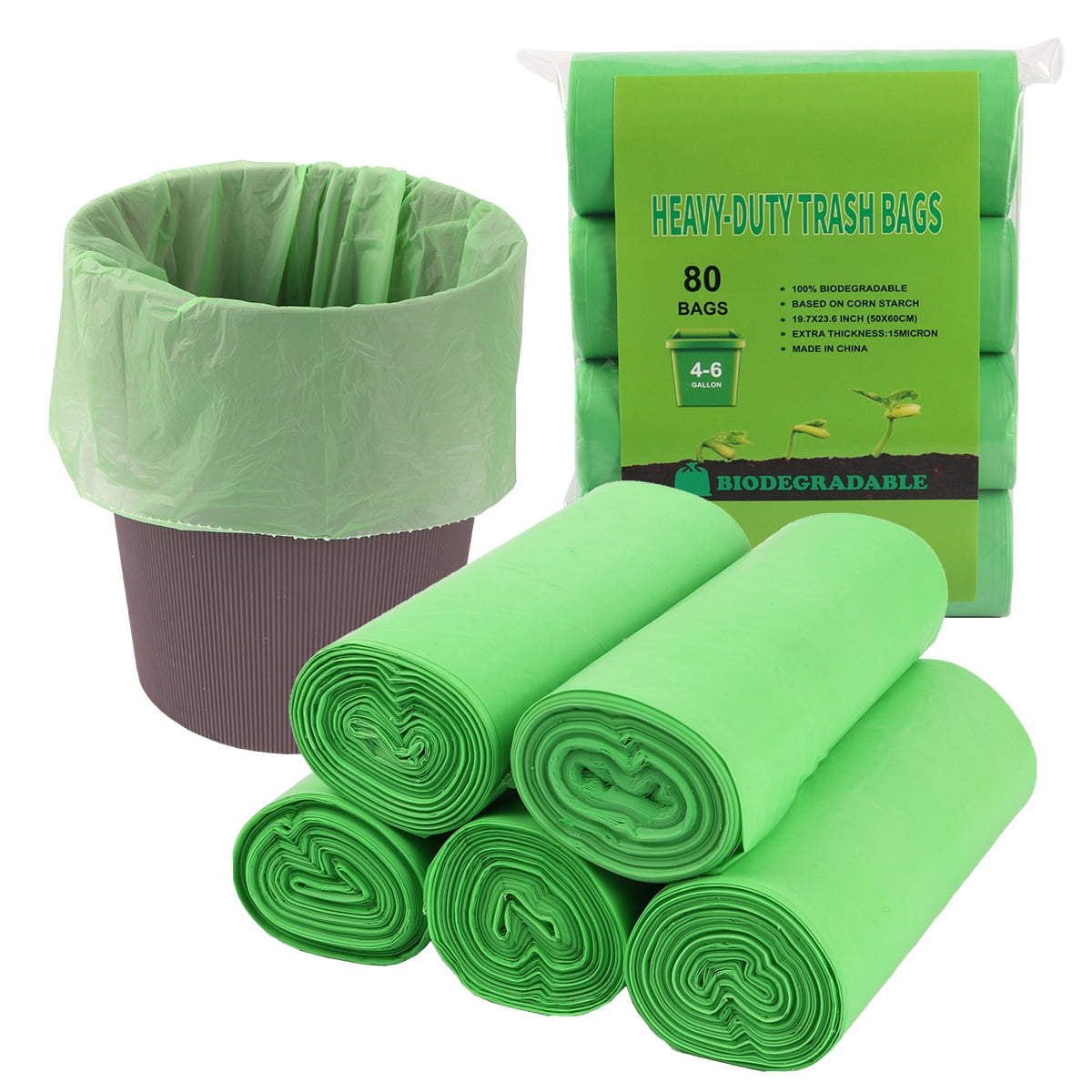 iPstyle Biodegradable Trash Bags, 4-6 Gallon, Compostable, Durable ...