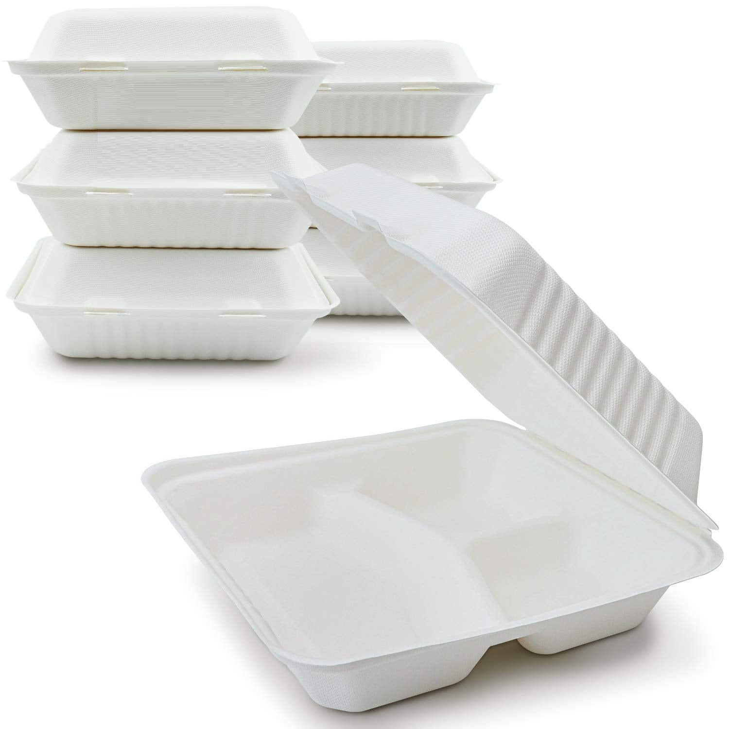 Diska Nulife Biodegradable Sugarcane Bagasse Take-Out Containers, 9"x9"x3", White (25 Pack ...
