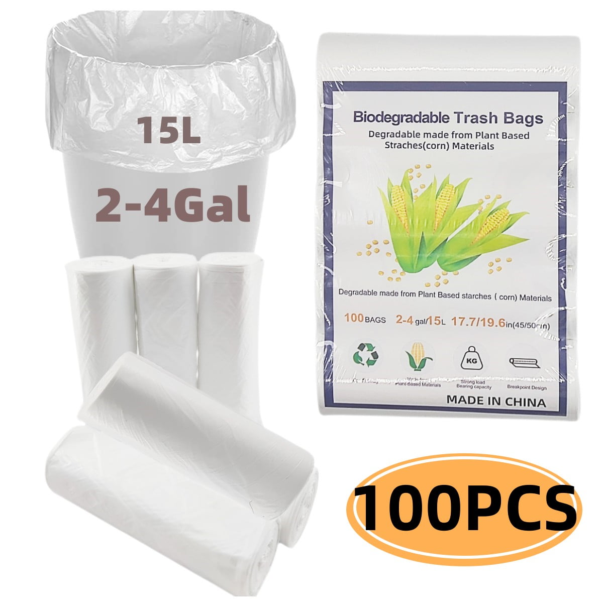 2.6 Gallon Small Biodegradable Waste Basket Bags for Trash Can, Garbage ...